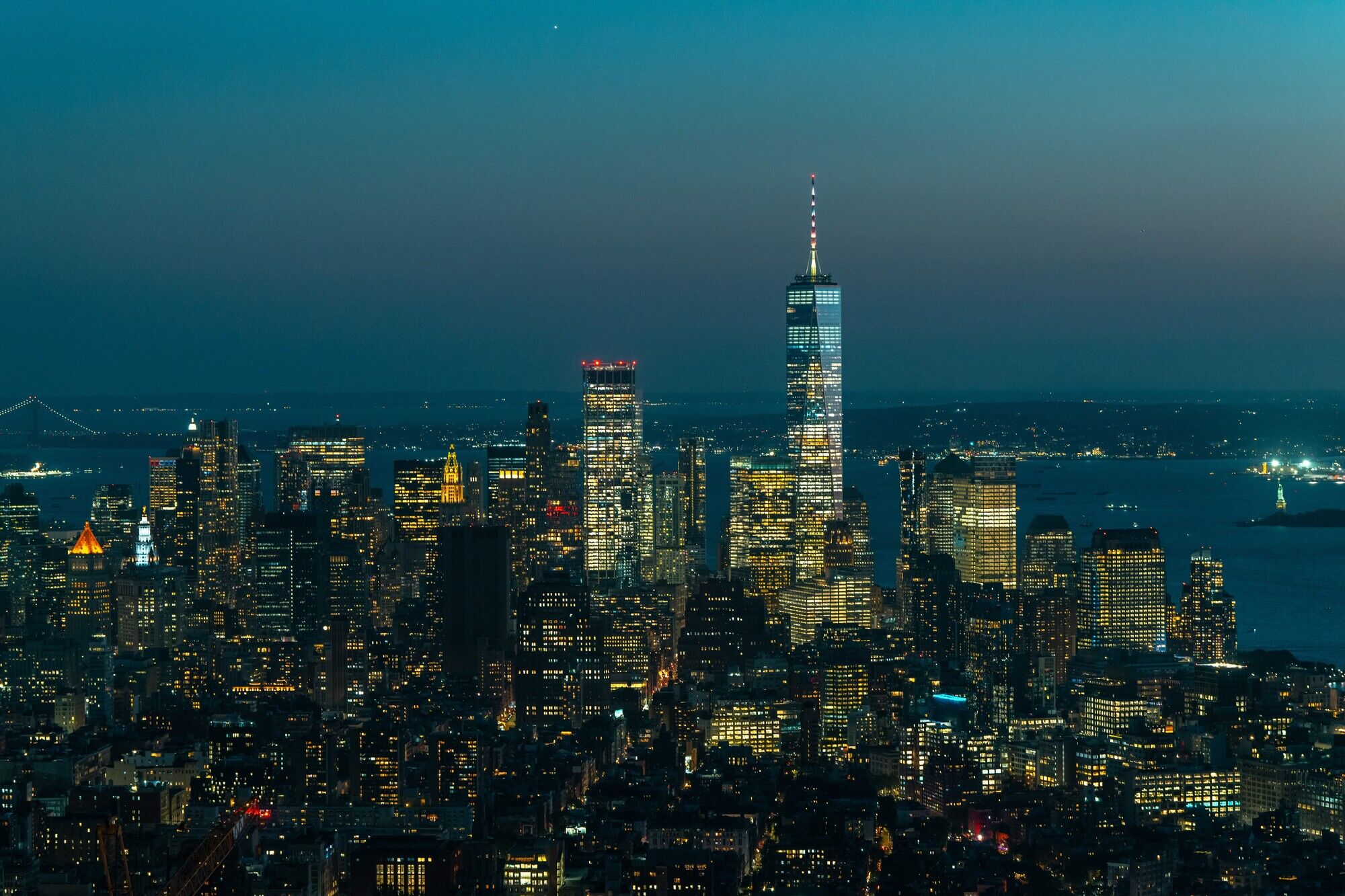 Empire State Building Top At Night 4K Stock Video Aerial View Of The